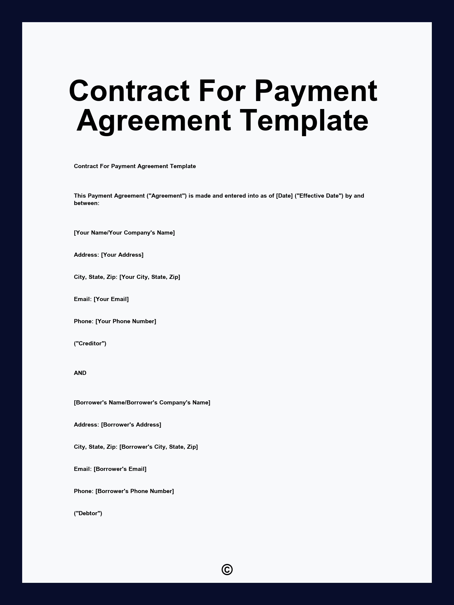 Contract For Payment Agreement Template