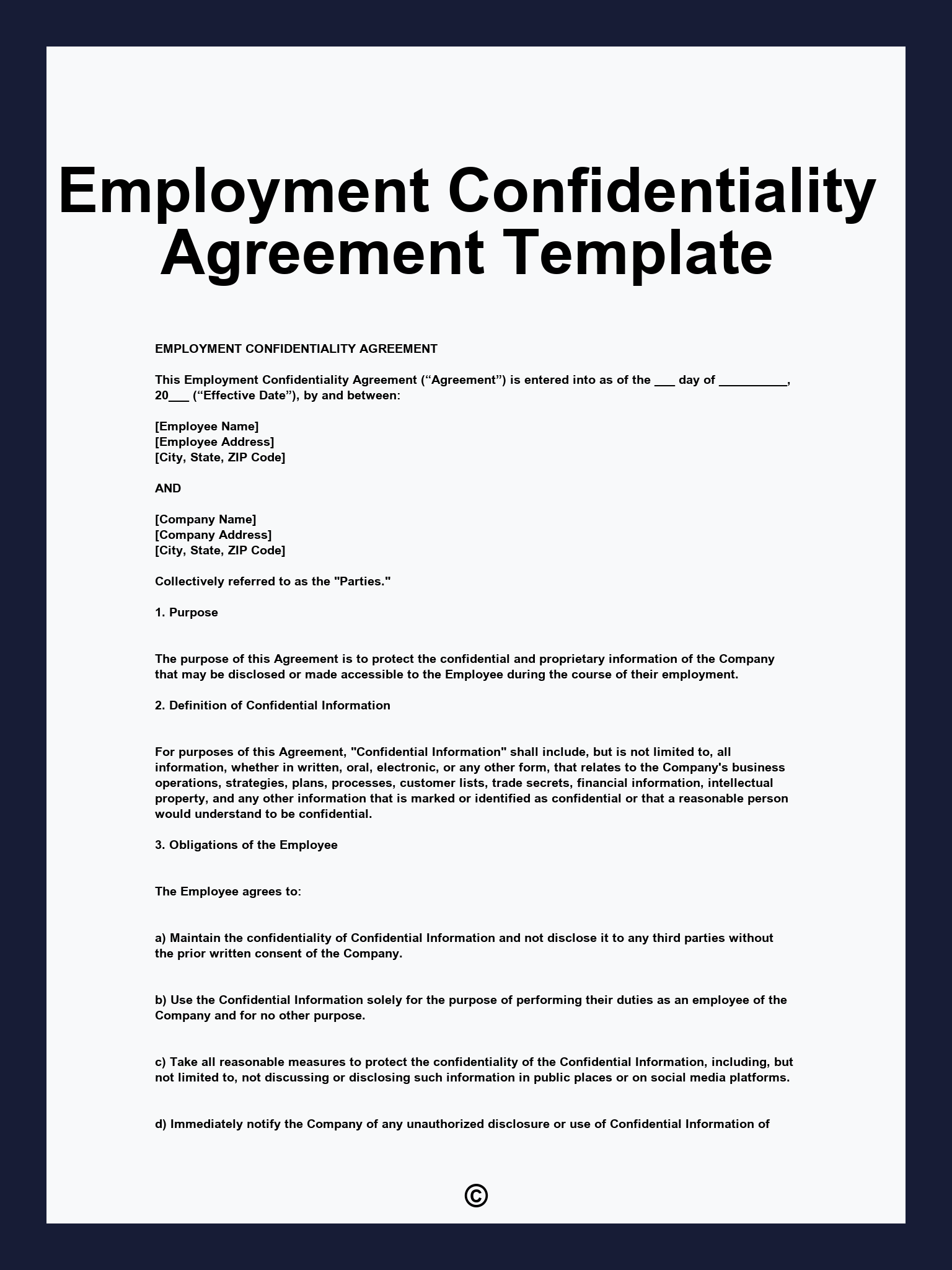 Employment Confidentiality Agreement Template