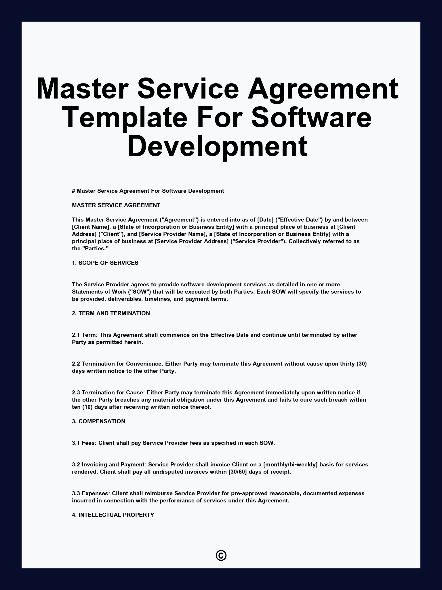Master Service Agreement Template For Software Development