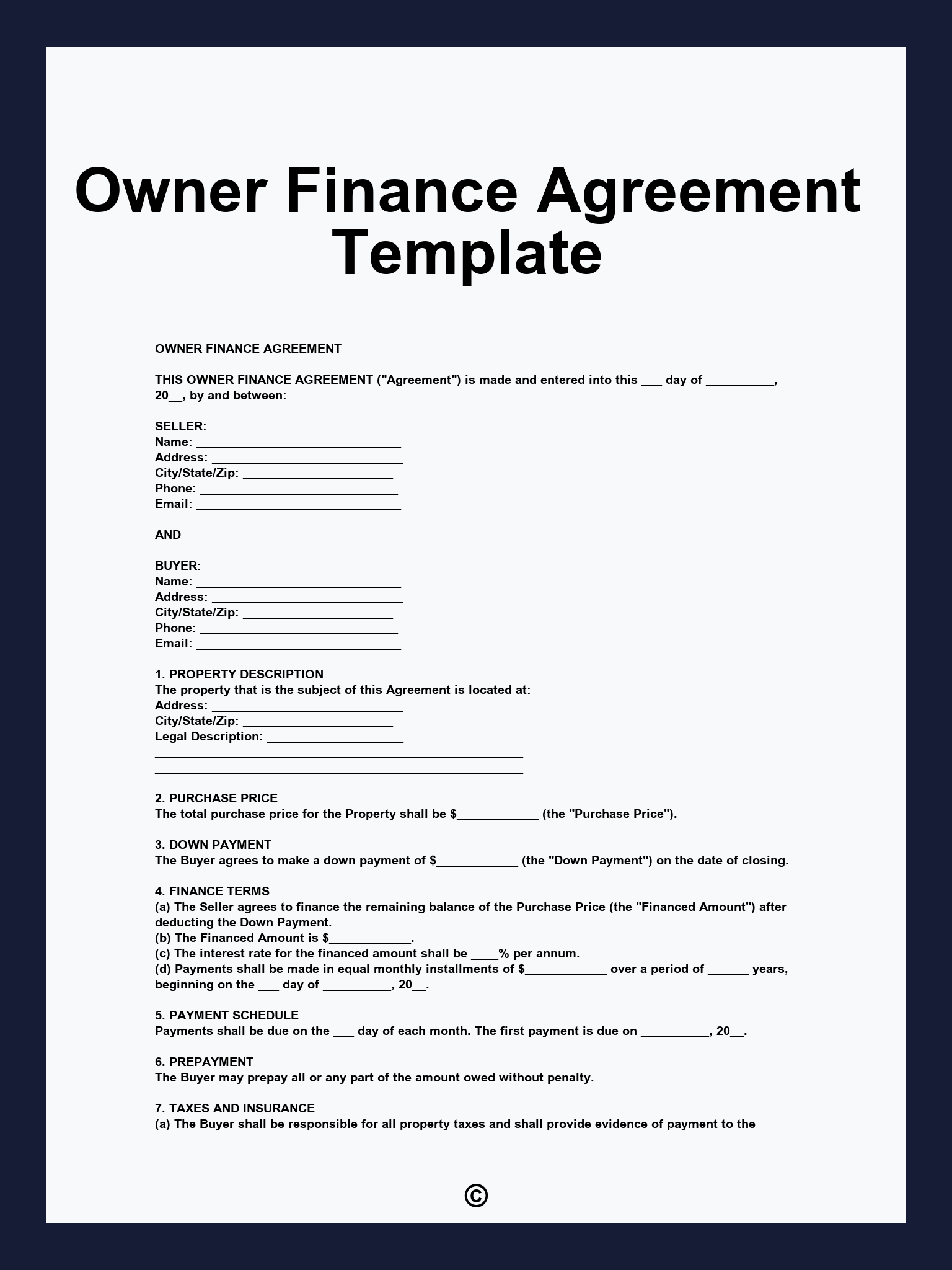 Owner Finance Agreement Template