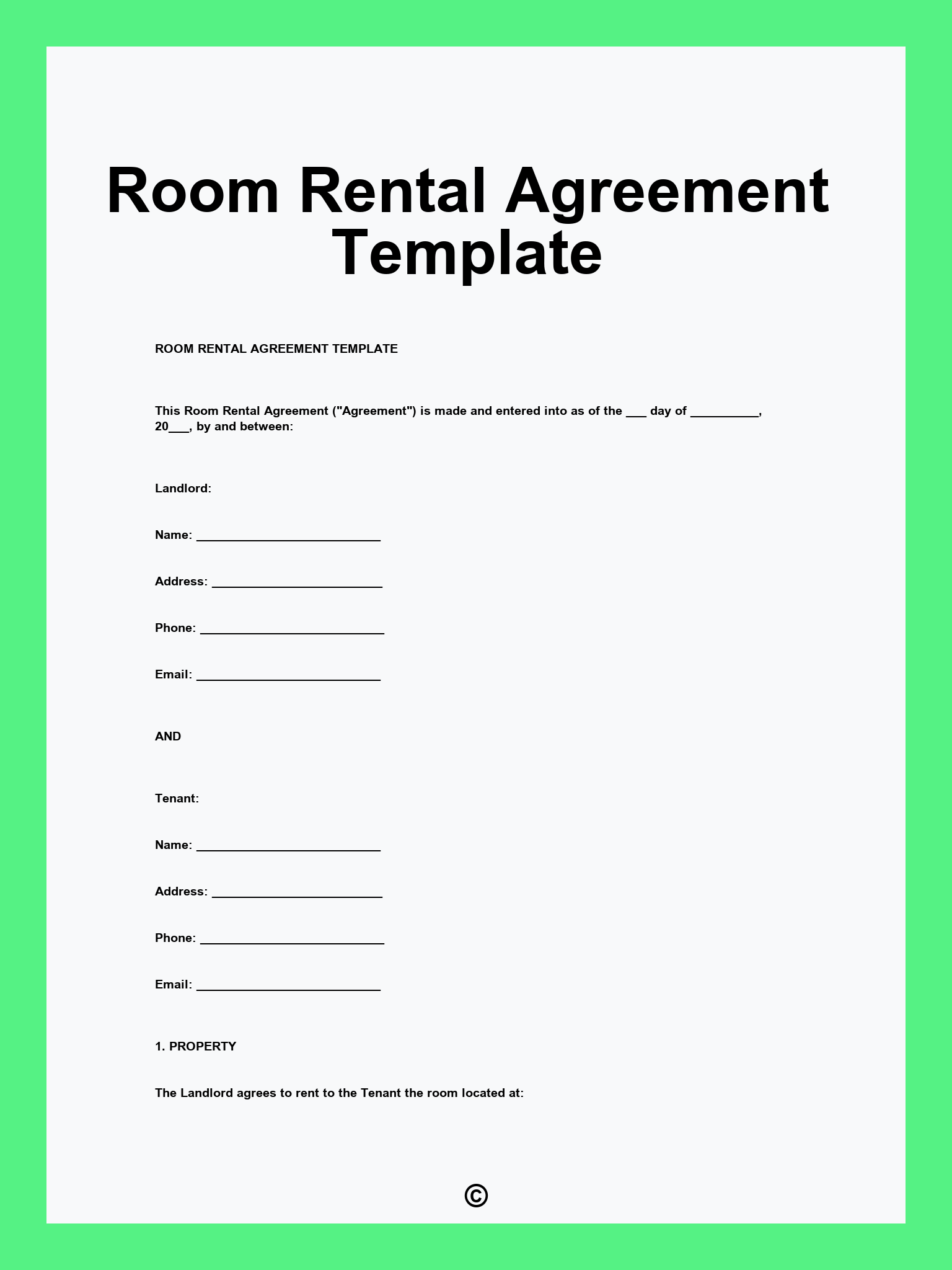 Room Rental Agreement Template