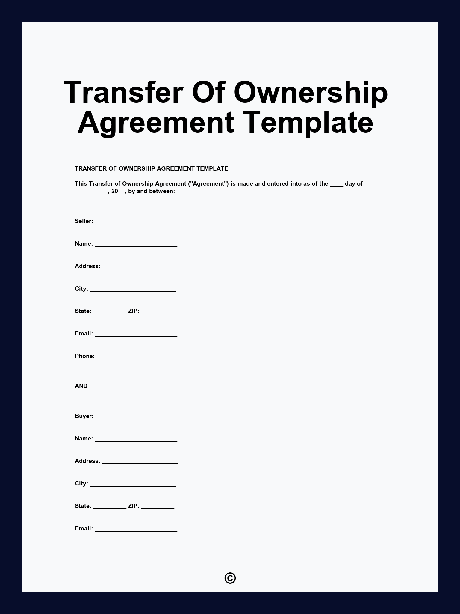 Transfer Of Ownership Agreement Template